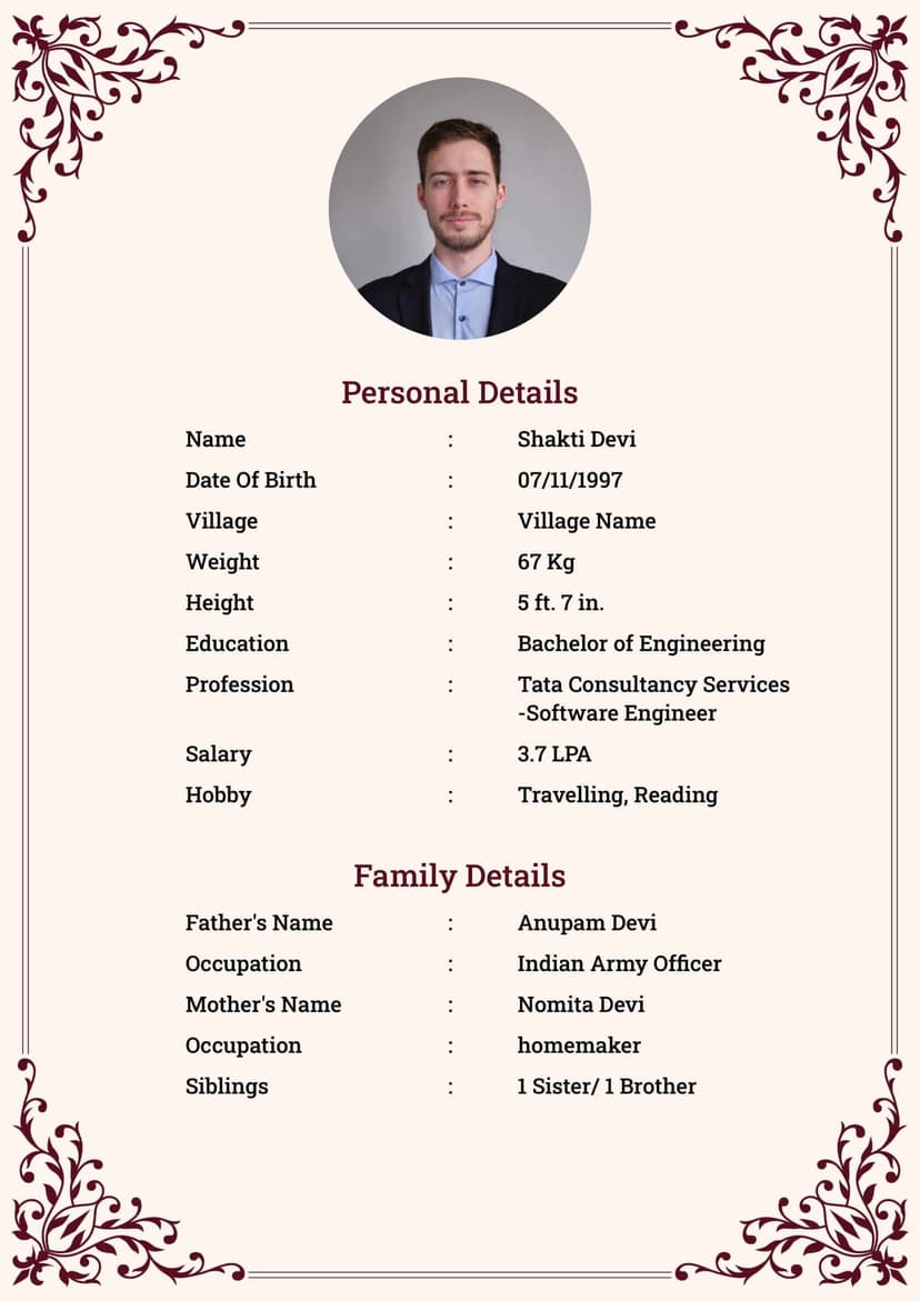 Free Marriage Biodata Excel Format (Download Templates + ... | Create ...
